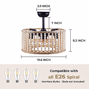 Flanagan 20 inch Boho Ceiling Fan with Lights, Modern Enclosed Design, Caged Fan, Remote Control, for Living Room, Bedroom, Kitchen