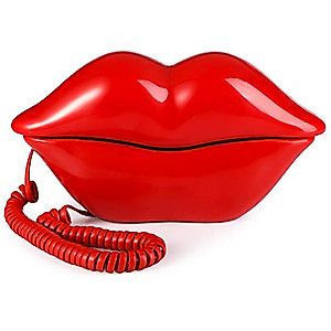 Suwimut Red Mouth Telephone, Wired Novelty Cute Sexy Lip Phone, Real Corded Lip Shaped Landline Phone Desk Corded Phone for Home Hotel Office Decor Gift