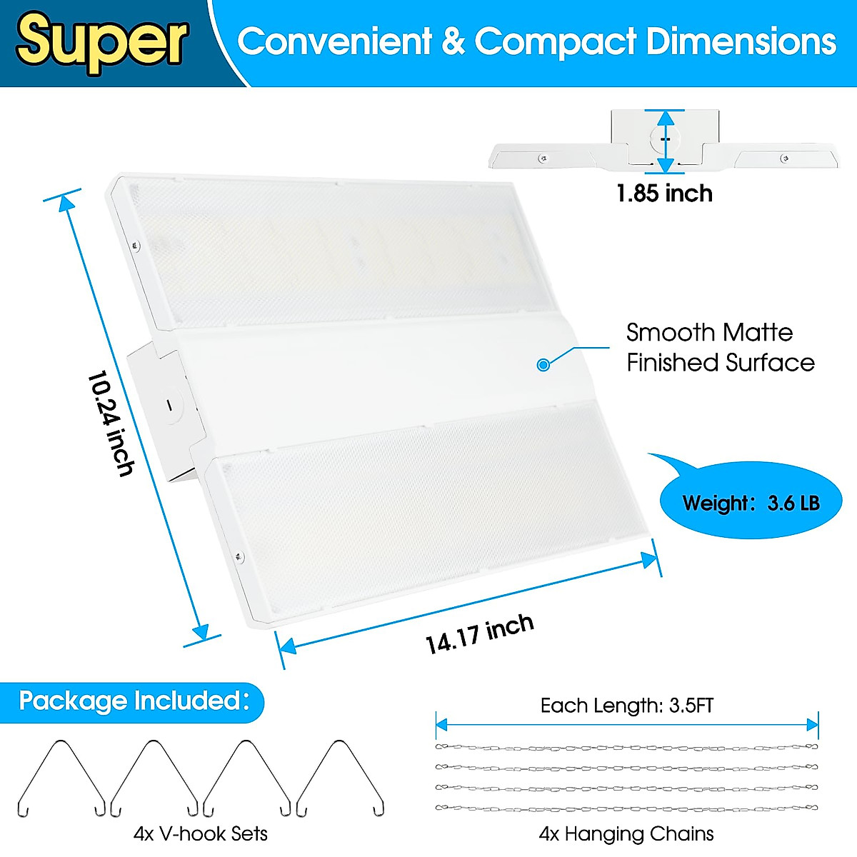 Yolovis 2 Pack 1.2FT LED High Bay Shop Light, 160W Linear Mini Shop Light, Super Bright 22000LM 138LM/W, 120-277V, 0-10V Dimmable, 5000K Daylight Hanging Light for Garage Workshop Warehouse