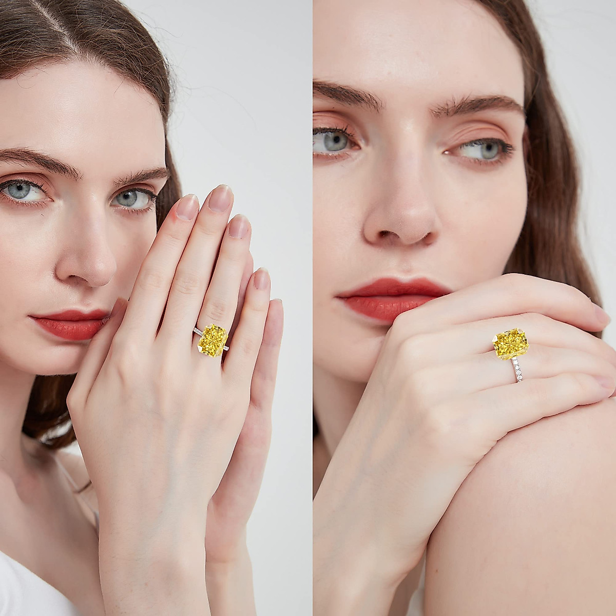 MAKA PAKA JEWELRY Customized Moissanite Rings for Women I 1 2 3 4 5 6 7 8 9 10 Carat Solitaire Engagement Ring I Lab Created Halo Diamond Wedding Rings in Pear Princess Emerald Oval Cluster Round cut