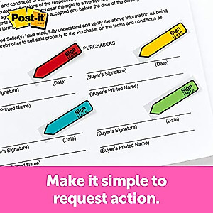 Post-it Message Flags, Sign and Date, 30/Dispenser, 4 Dispensers/Pack.47 in Wide, Assorted Colors (684-SD)
