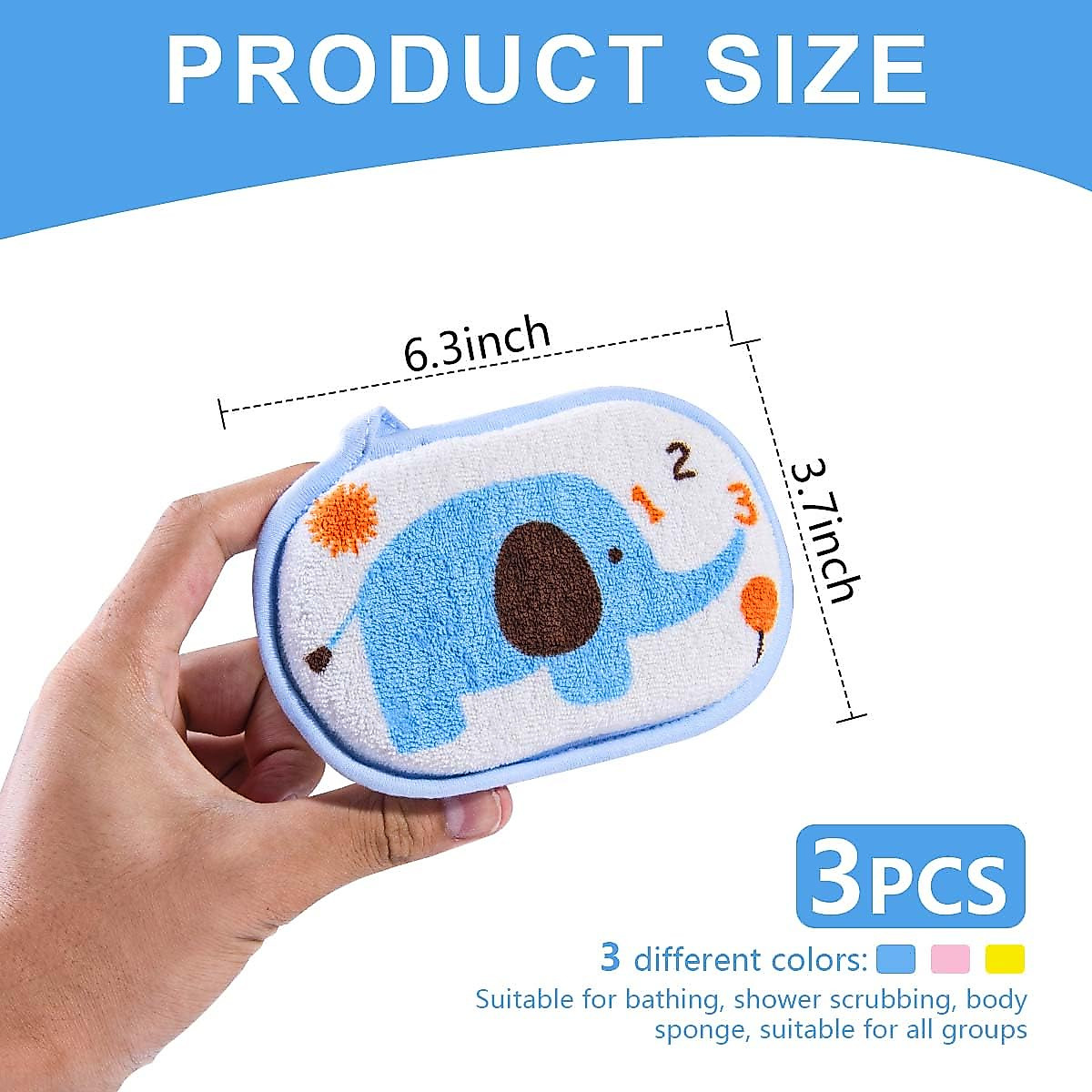 OBTANIM Baby Bath Sponge Soft Foam Scrubber Natural Sponge for Bathing, Shower Scrubber Body Sponge for Kids/Babies/Men/Women, Set of 3