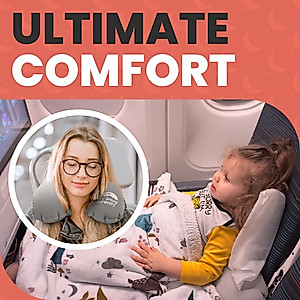 Toddler Airplane Bed - Inflatable Airplane Bed for Kids with Blanket & Neck Pillow Included - Fits All Seats, with Cup Holder - Comfortable and Durable - Easy to Inflate Deflate and Clean