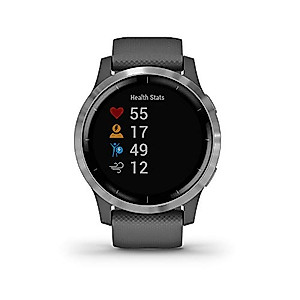 Garmin 010-02174-01 Vivoactive 4 Smartwatch Shadow Gray/Stainless Bundle with CPS Enhanced Protection Pack