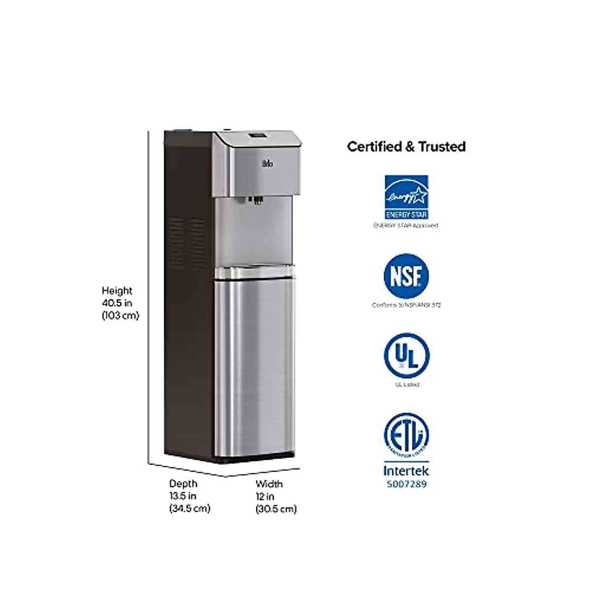 Brio Moderna CLBL720SC Self-Cleaning Bottom Load Water Cooler Dispenser for 3 & 5 Gallon Bottles – Room & Adjustable Hot & Cold, Child Lock, Electronic Display, Silver Stainless Steel