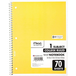Mead Spiral Notebooks, 1 Subject, College Ruled, 70 Sheets, 24 Pack (73705)