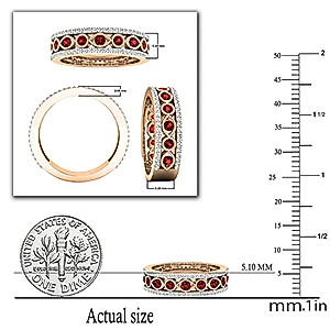 Dazzlingrock Collection Round Garnet & White Diamond Ladies Vintage Stackable Wedding Band | 10K Rose Gold, Size 6