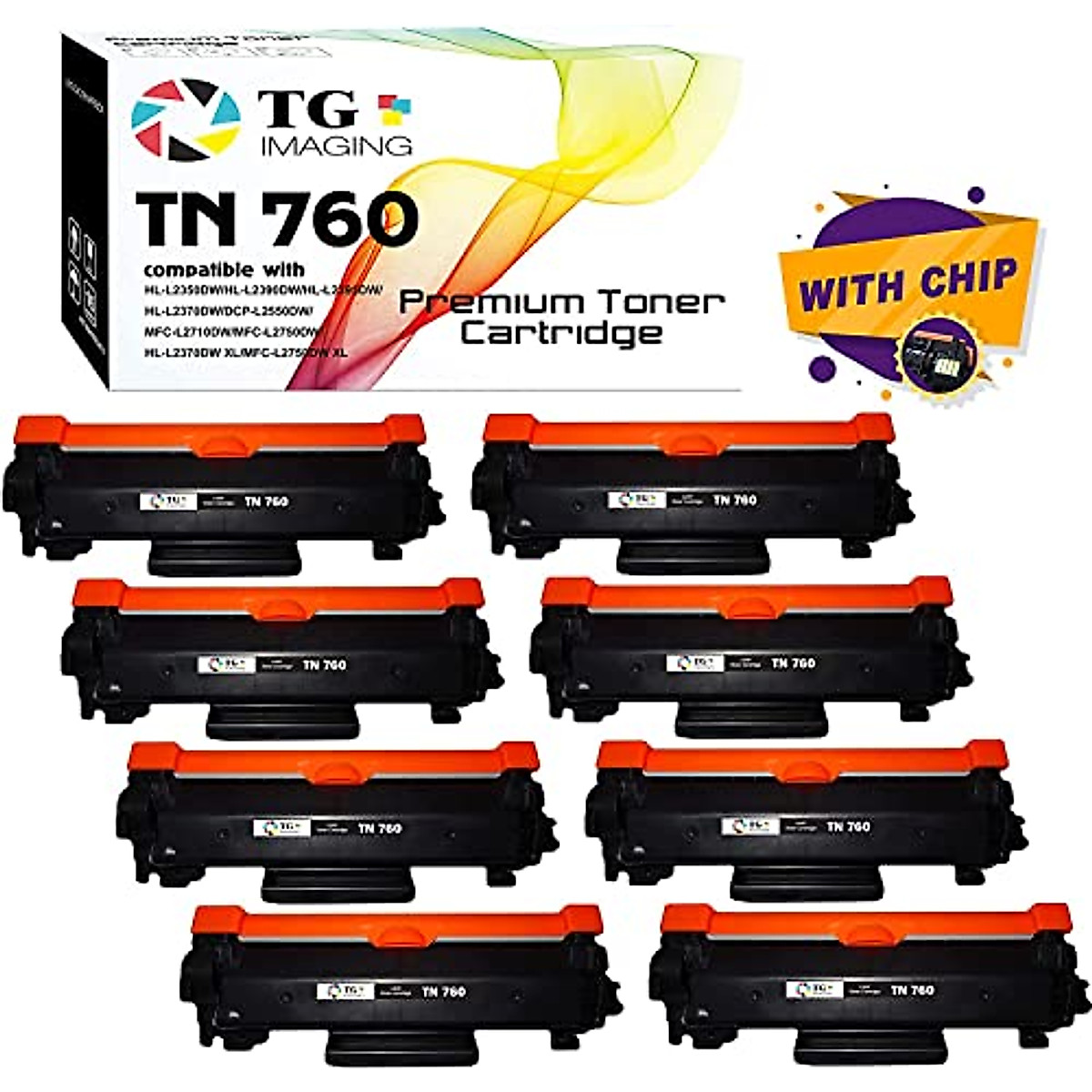 (8-Pack) TG Imaging Compatible with TN760 Toner Cartridge Replacement for Brother TN-760 (Super High Yield, 8xBlack) DCP-L2550D MFC-L2750DW HL-L2370DW Printer