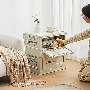 kooldaiwangwang Collapsible Storage Bins With Wooden LIDS, Outdoor Camping Storage Bins, Stackable Utility Storage Bins, Car Organizer Bins , Toys, Books, Snacks, Shoes and Groceries (White)