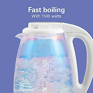 Hamilton Beach 1.7L Electric Tea Kettle, Water Boiler & Heater, LED Indicator, Built-In Mesh Filter, Auto-Shutoff & Boil-Dry Protection, Cordless Serving, Iridescent Clear Glass (41055)