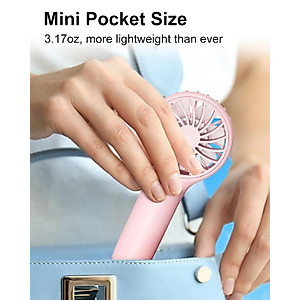Zuvas Mini Portable Fan Rechargeable Small Handheld Fan 3 Speed Powerful Personal Fan Battery Operated USB Hand Fan for Outdoor Travel Makeup Eyelash Girls Children, Pink