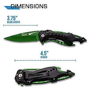 MTech USA – Spring Assisted Folding Knife – Green Electroplated Fine Edge Stainless Steel Blade, Black Aluminum Handle, Pocket Clip, Tactical, EDC, Self Defense- MT-A705GN