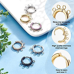 DICOSMETIC 10 Pairs 5 Colors Huggie Hoop Earring Stainless Steel Hoop Earring Findings with 5 Loops Black/Gold/Rose Gold/Rainbow Color Round Leverback Earring Hooks for Earring Making, Hole: 1.8mm