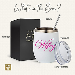 Your Dream Party Shop Wifey Tumbler, White Stainless 12oz Steel Wine Mrs Tumbler with Lid and Straw, Wifey Gifts, Mrs Cup, Perfect Future Bride Tumbler or Cool Bridal Shower Gift for the Bride To Be!