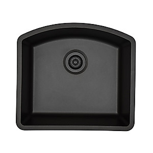 23" x 21" Quartz Kitchen Sink,D-Shaped, Single Bowl Kitchen Sinks, Drop in Kitchen Sink, Granite Composite Kitchen Sink, Undermount Sink, Galaxy black kitchen sinks, with Grid, Strainer, LP-2321D-K