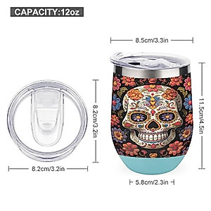 WYUSPGK 304 Stainless Steel Insulated Cup, Sugar Skulls Print Smooth Rim, Durable & Reusable - Perfect for Office, Home, And Travel