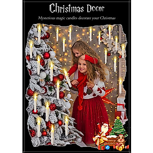 Floating Candles with Wand Remote, 4Pcs Magic Warm Flickering Flameless Hanging Candles,Battery Operated Window LED Taper Lights for Halloween Christmas Decor Home Party