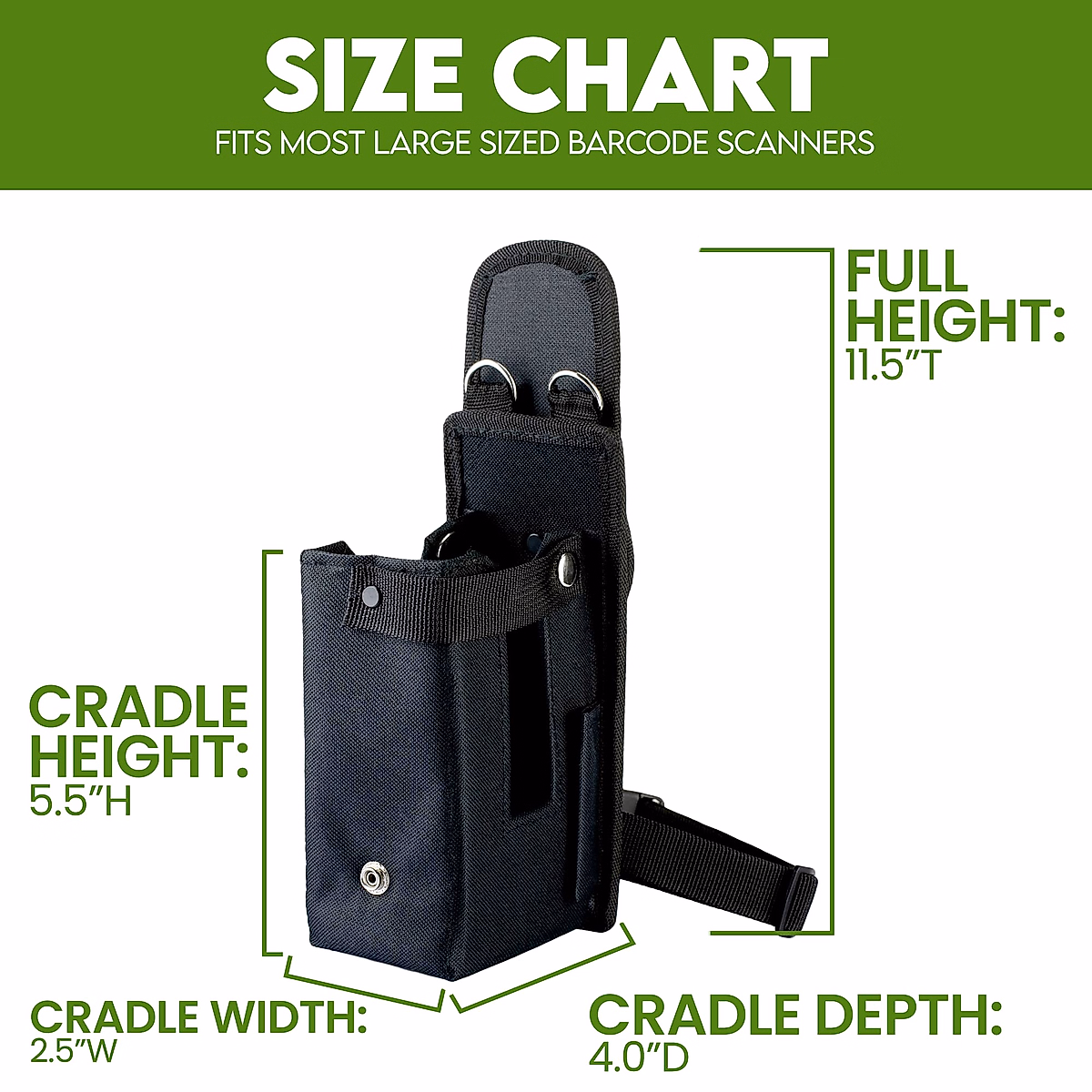 e-Holster Barcode Scanner Holster (Large), Ballistic Nylon Carrying Case Pouch for Pistol-Grip Mobile Computers, with Belt Clip, Belt Loop, Shoulder Strap, for Zebra MC9300, MC9200, MC9500