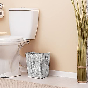 ETELI Wood Waste Basket Small Trash Can Rustic Wood Garbage Can with Double Handles for Bedroom Bathroom Office Living Room, Rustic Grey