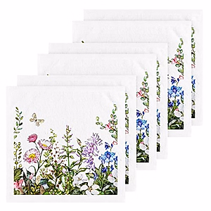 ALAZA Wash Cloth Set Wild Flowers Butterfly - Pack of 6 , Cotton Face Cloths, Highly Absorbent and Soft Feel Fingertip Towels(236na5b)