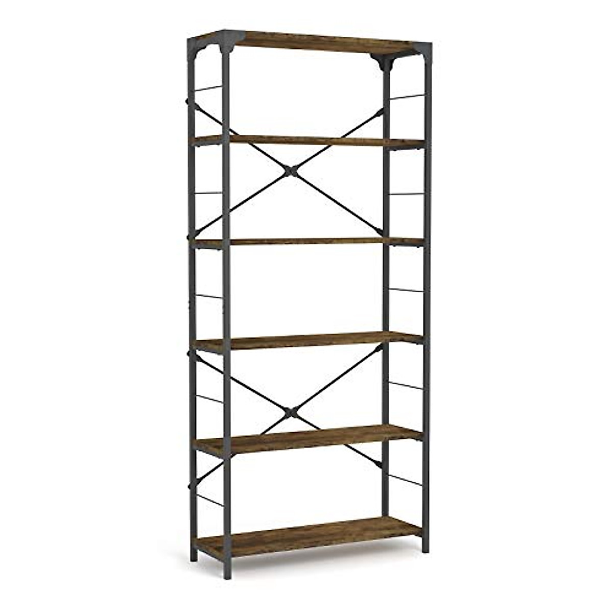 Kiimeey 6-Tier Bookcase Large L31.5 Industrial Black Tall Open Shelf (Vintage)