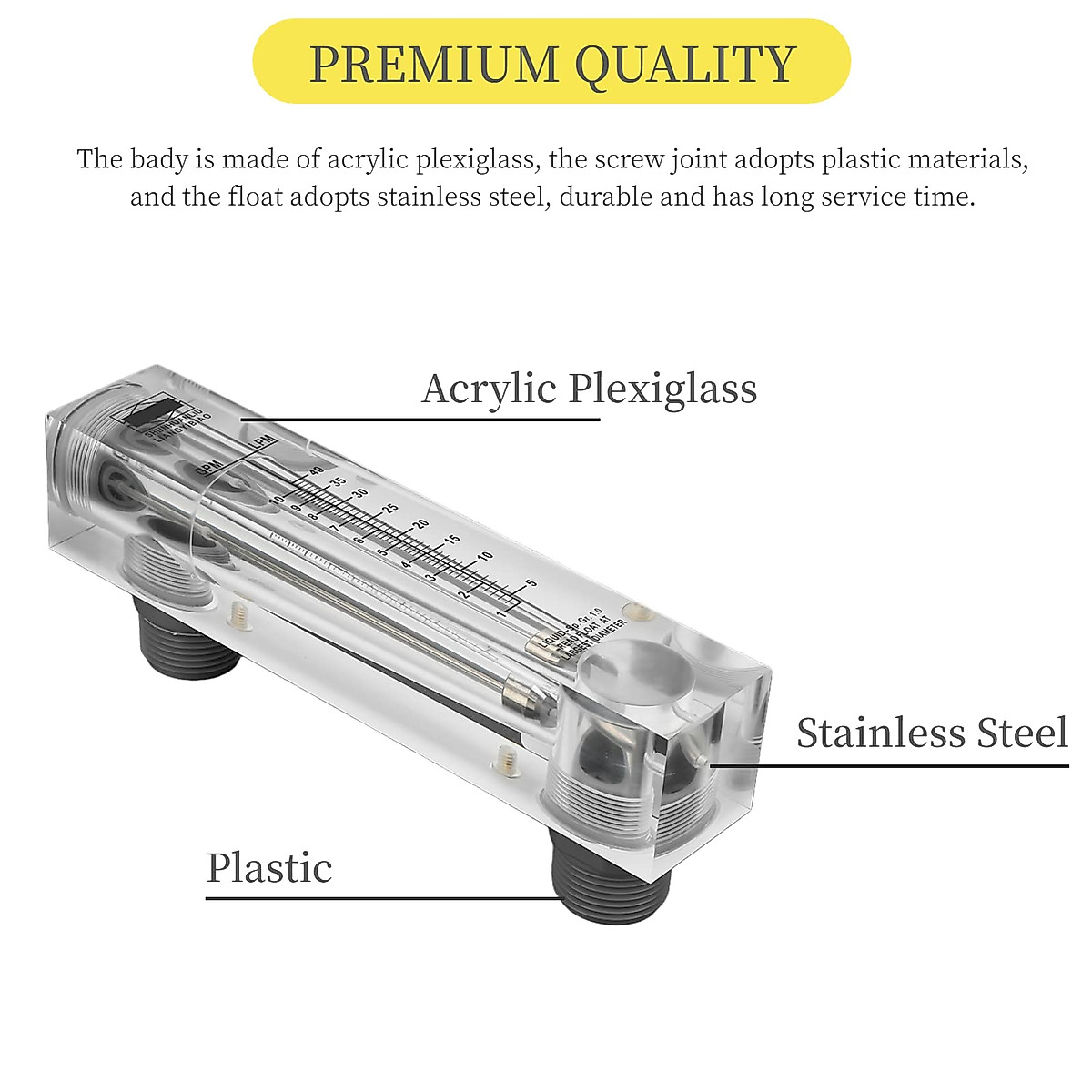 Water Meter, 1-10GPM 0.6MPa Knob Panel Type Liquid Meter, ZG1" Acylic Water Liquid Flowmeter for Measuring Rate of Liquid Medium