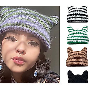LaurelTree Crochet Hats for Women Vintage Beanies Women Fox Hat Grunge Accessories Slouchy Beanies for Women (Black)