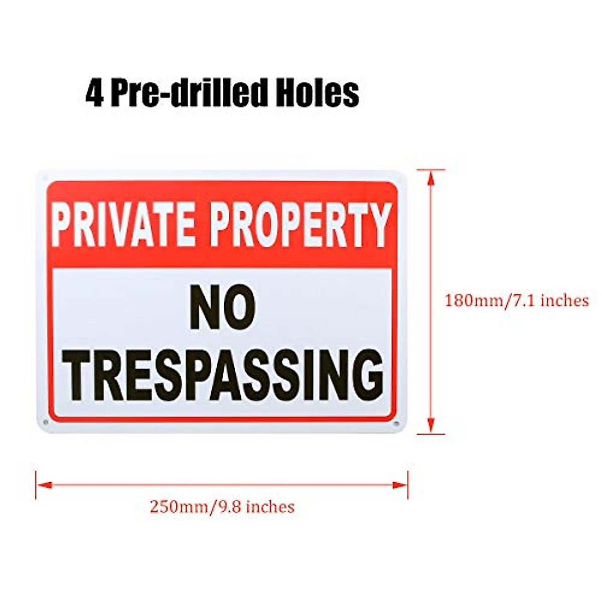 Abuff Private Property Sign, 10-Pack No Trespassing Aluminum Warning Sign - 10"x 7" .04"- Outdoor Use for Home Yard Business Driveway Alert, Reflective, UV Protected & Waterproof