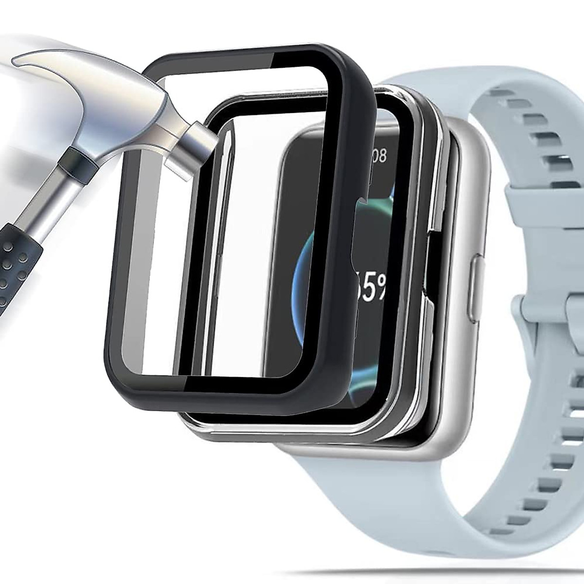 Acadeny 2 pieces Case With Tempered Glass Screen Protector Compatible for Huawei fit 2, 9H Hardness 360 ° All-round Protective Cover Ultra-thin Protective PC Case Cover for , Black+Transparent