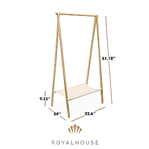 RoyalHouse Bamboo Garment Rack with Bottom Fabric Storage Shelf, Clothing Rack for Laundry, Guest Room, Bedroom, Home Organization