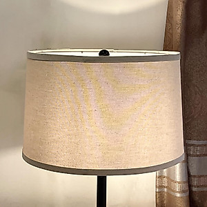 TOOTOO STAR Brown Drum Lamp Shade 13.25"x14.25"x9" inches Assembly Required Natural Linen Lampshade for Table Lamp,Bedside Lamp,Floor Lamp