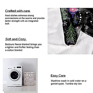 YISUMEI Unicorn Black Throw Blanket Leaves Stars Firework Fleece Blanket Soft Warm Cozy for Sofa Couch Bed 50"x60"