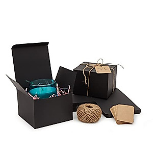 Stockroom Plus Black Paper Gift Boxes with Lids, Bulk Set with Twine and Gift Tags (5x5x3.5 In, 30 Pack)