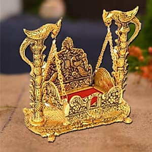 Fashion Bizz Metal Handicraft Laddu Gopal Jhula (Palna) for Home Temple, Krishna Jhula, Krishna ji Metal Singhasan (Gold_17.78 x 9.5 x 17.14 cm)