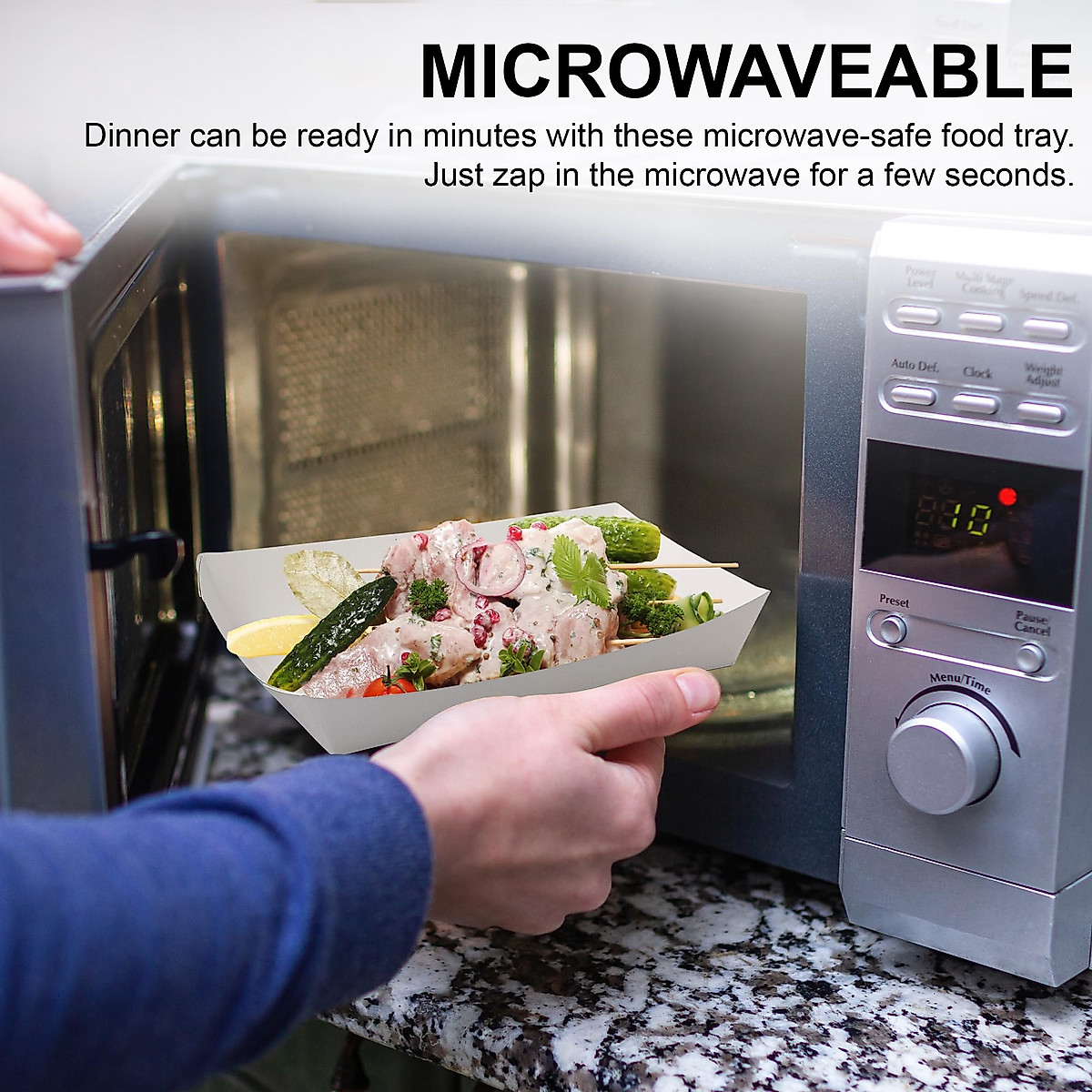 MT Products French Fries Paper Food Tray - 6.9" x 6.6" x 1.2 (50 Pieces) White Shallow Serving Nachos Boats Disposable - Grease Resistant Trays - Made in The USA