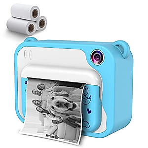 USHINING Instant Print Camera for Kids, 12MP Digital Camera for Kids Aged 3-12 Ink Free Printing 1080P Video Camera for Kids with 32GB SD Card,Color Pens,Print Papers (Blue)