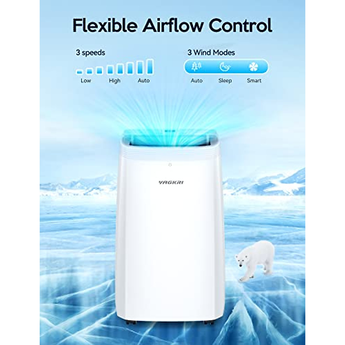 VAGKRI Portable Air Conditioners 12000 BTU ASHRAE (8150 BTU DOE/SACC), 3-in-1 AC Unit with Fan & Dehumidifier Cool up to 500 sq. ft, Portable AC with Smart/Sleep Mode, 3 Fan Speeds, Auto Swing, 24H Timer, Remote Control