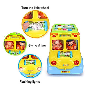 Luwsldirr Kids Cartoon Sound Light School Bus Kids Preschool Interactive Educational School Bus#
