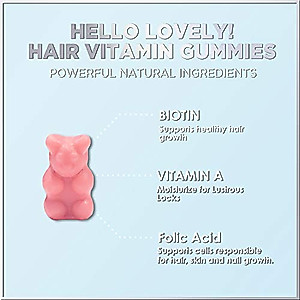 Hello Lovely! Hair Vitamins Gummies with Biotin 5000 mcg Vitamin E & C Support Hair Growth, Premium Vegetarian Non-GMO, for Stronger Beautiful Hair & Nails, Biotin Gummies Supplement - 60 Gummy Bears