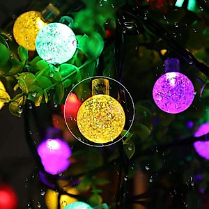 Bollengold Solar Outdoor String Lights 60LED Crystal Globe Lights 8 Mode 8M/26Ft Indoor/Outdoor Solar String Lights Waterproof for Garden Patio Yard Home Festival Party Wedding(Multi-Coloured)