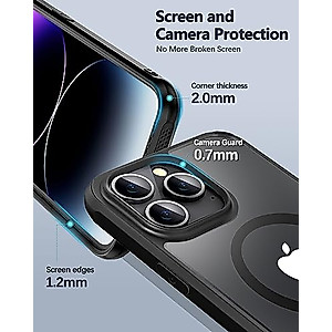 TXXTOL 3 in 1 Magnetic iPhone 14 Pro Case Compatible with Magsafe iPhone 14 pro Case Magsafe+ Screen Protector + Camera Lens Protector Raised Edges Protect Camera and Screen Black+Clear 6.1 Inch