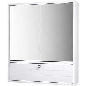 LUARANE Bathroom Medicine Cabinet, Wall Mounted Cabinet with Double Mirror Door Pull-Down Door, Storage Organizer Cabinet with Adjustable Shelf, Mirror Cabinet for Bathroom Living Room, White