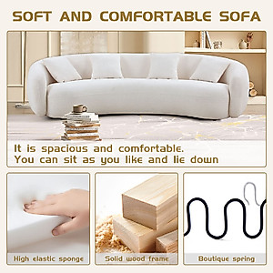 JUSTONE 101" Mid Century Modern Curved Living Room Sofa, 4-Seat Boucle Fabric Couch for Bedroom, Office, Apartment