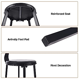ALAPUR Rustic Bar Stools Set of 2 with Back and Footrest,Industrial Counter Height Bar Stools for Dining Room Kitchen Farmhouse,Black(20.5" D x 20.5" W x 39.4" H)