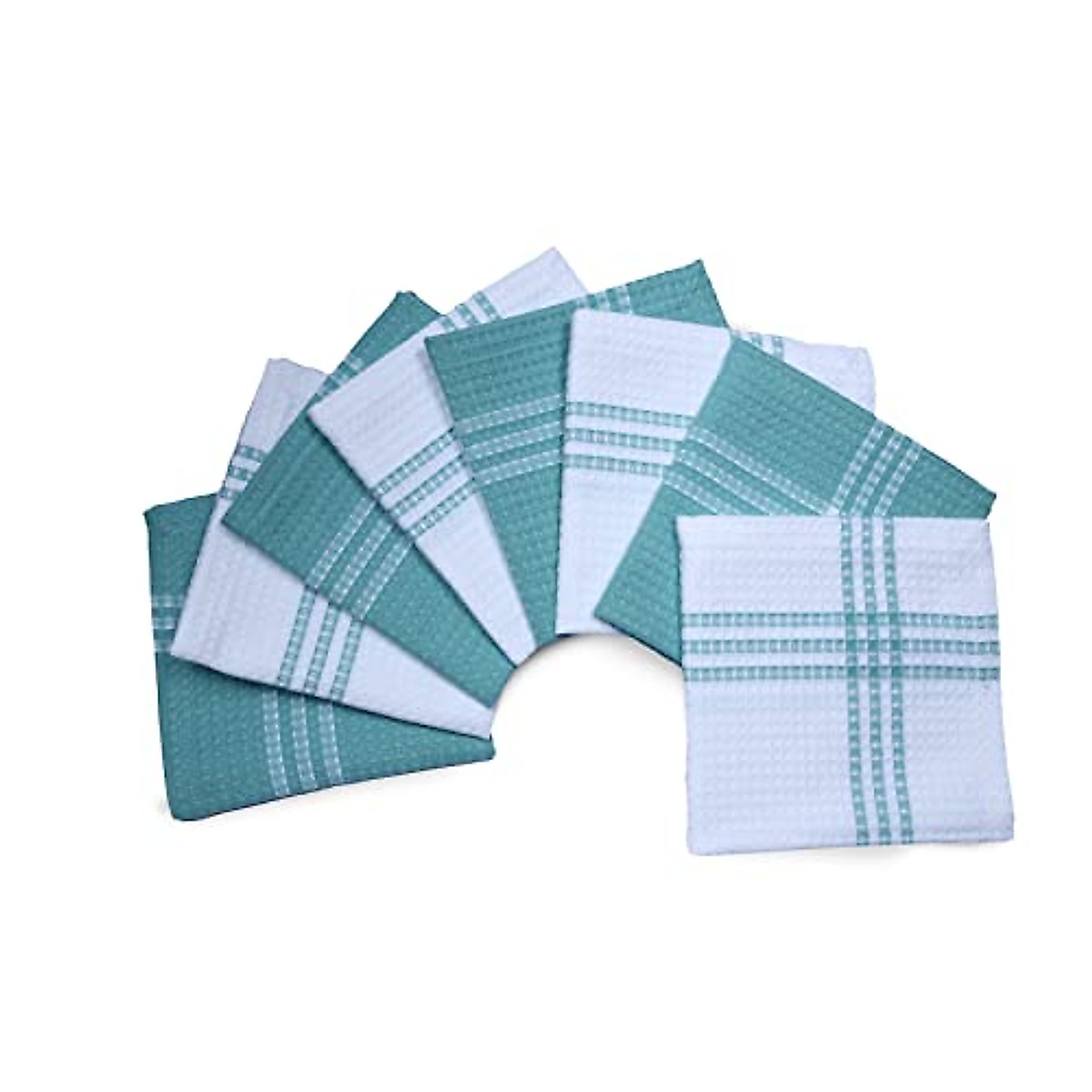 Gratico Dish Cloth Set of 8 Blue White Waffle Stripes 12X12 Inches Premium Soft Cotton Highly Absorbent Kitchen Towels Quick Drying Dish Towels with Hanging Loop Kitchen Tea Towels