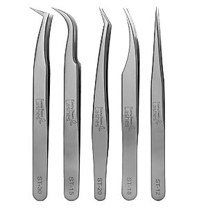 Existing Beauty Eyelash Extension Tweezers - 5 PCS of Lash DIY Precision Set, Curved Volume Lash Tweezers - Cluster Application and Removal of Eye Lashes Extensions Stainless Steel
