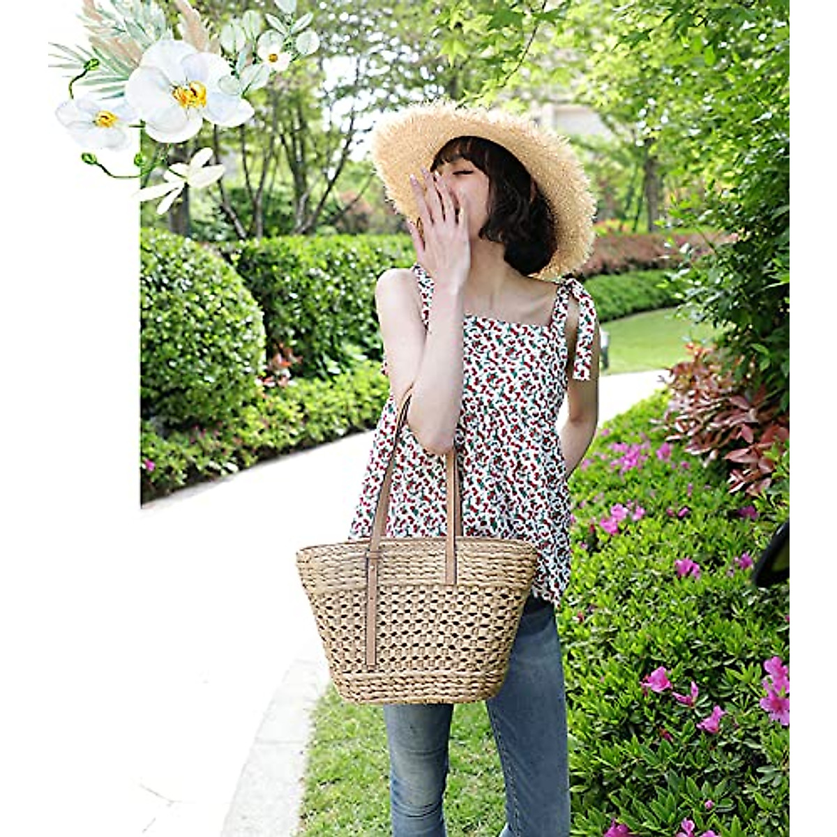 Handwoven Straw Vintage Purse Bag Hollow Out Straw Beach Bag Handbag Shoulder Bag Beach Sea Tote Basket Rattan Vacation Bag