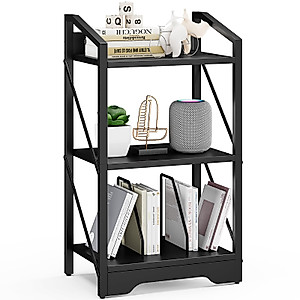 Vagusicc Bookshelf, 3 Tier Industrial Bookcase, Metal Small Bookcase, Rustic Etagere Book Shelf Storage Organizer for Living Room, Bedroom, Home Office, Small Bookshelf for Small Spaces (Black)