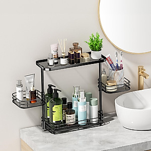 VITVITI 3 Tier Bathroom Organizer Countertop, Metal Wire Bathroom Counter Vanity Organizer Storage, Mesh Bathroom Sink Kitchen Shelf Rack with 360 Rotating Basket, Black