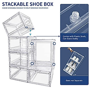 mupera Clear Shoe Box Stackable - Upgraded Large Plastic Sneaker Storage Box with Lid, Magnetic Shoe Boxes Stackable, Shoe Box Clear Plastic, Drop Front Boot Organizer, Hard Plastic Shoe Storage Bin